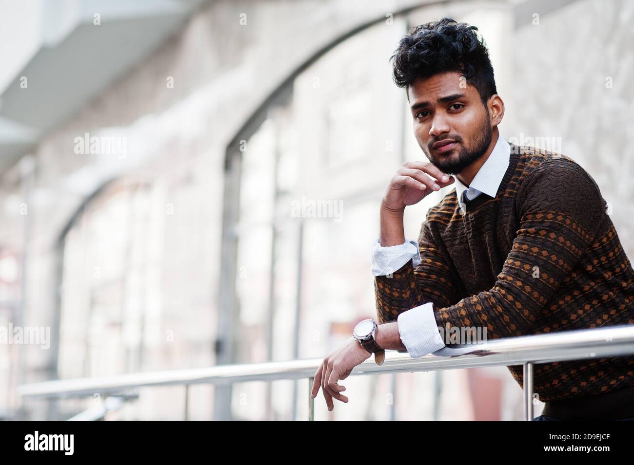 Portrait of young stylish indian man model pose in street Stock Photo ...