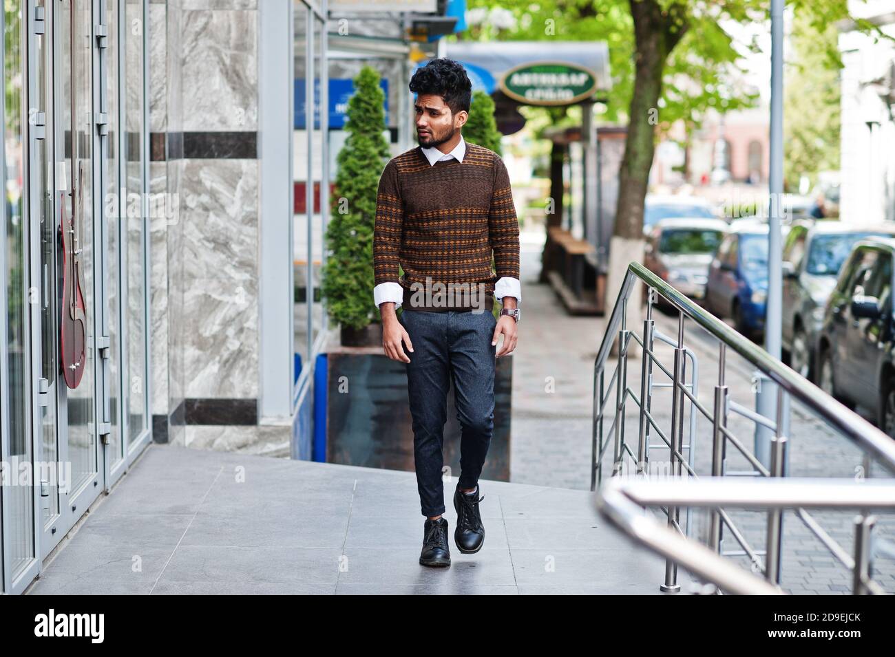 Portrait of young stylish indian man model pose in street Stock Photo ...