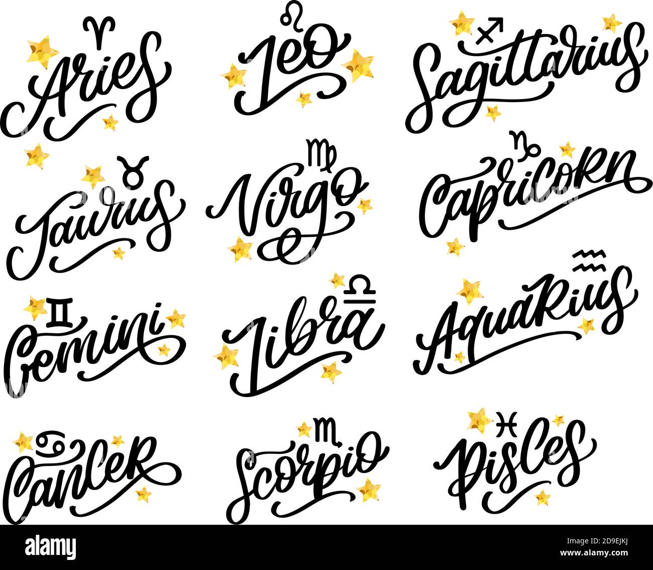 Zodiac lettering Vector Sign. Cartoon astrology text illustration ...