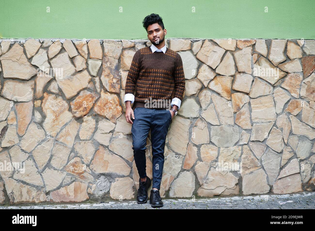 Portrait of young stylish indian man model pose in street Stock Photo ...