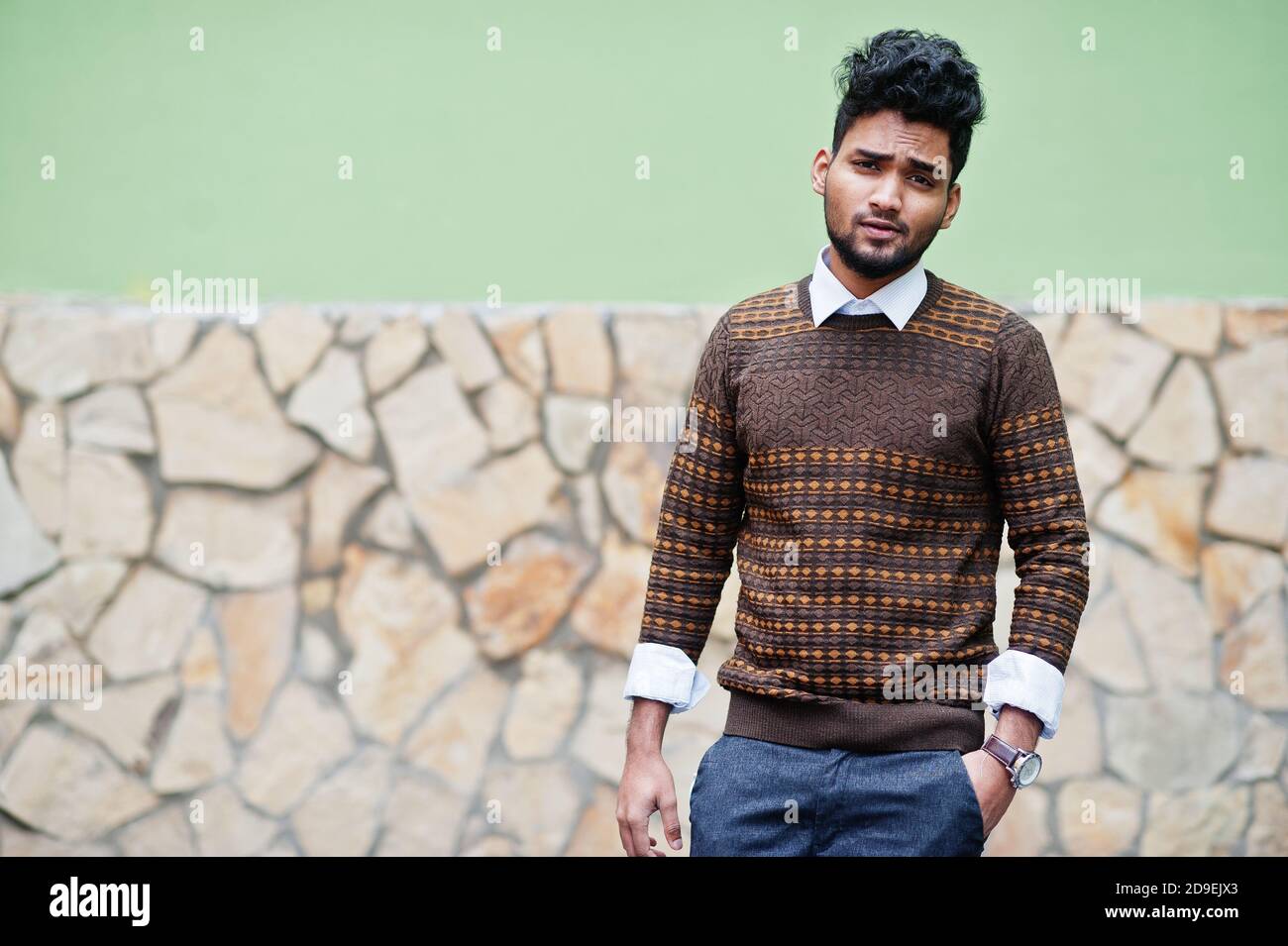 Portrait of young stylish indian man model pose in street Stock Photo ...