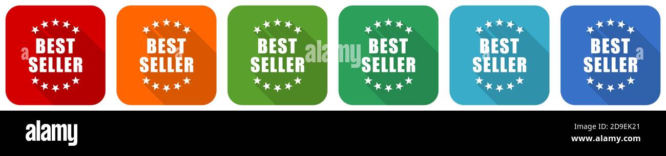 Best seller icon set, flat design vector illustration in 6 colors ...