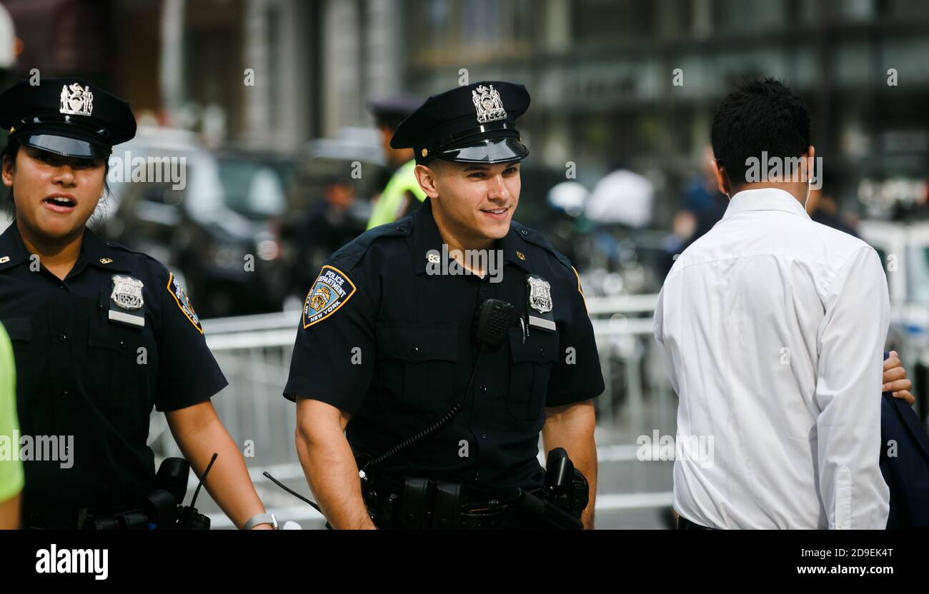 NEW YORK, USA - Sep 21, 2017: Police officers performing his duties on ...