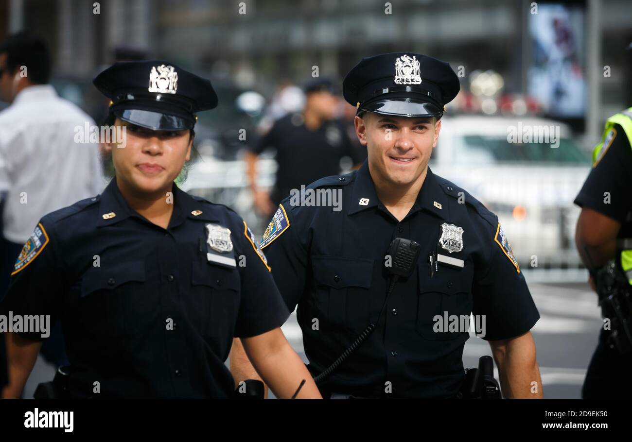 NEW YORK, USA - Sep 21, 2017: Police officers performing his duties on ...