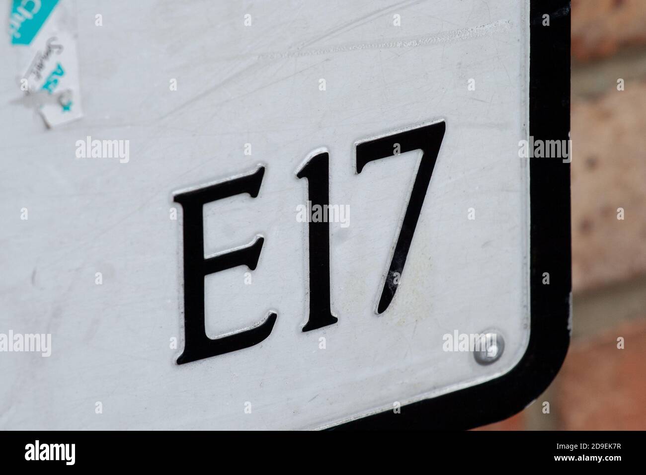 East seventeen E17 in the corner of a road sign in the London Borough ...