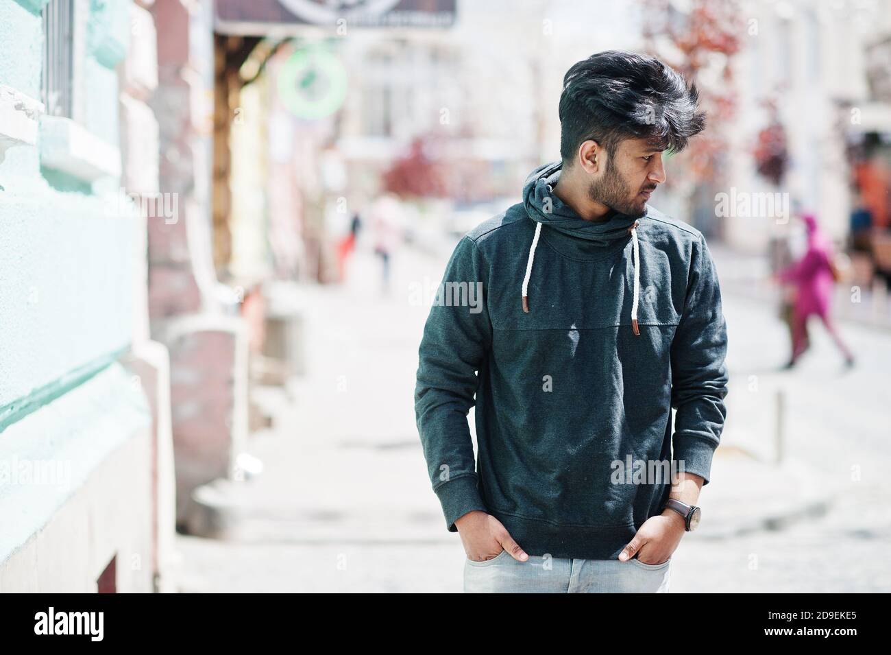 Portrait of young stylish indian man model pose in street Stock Photo ...