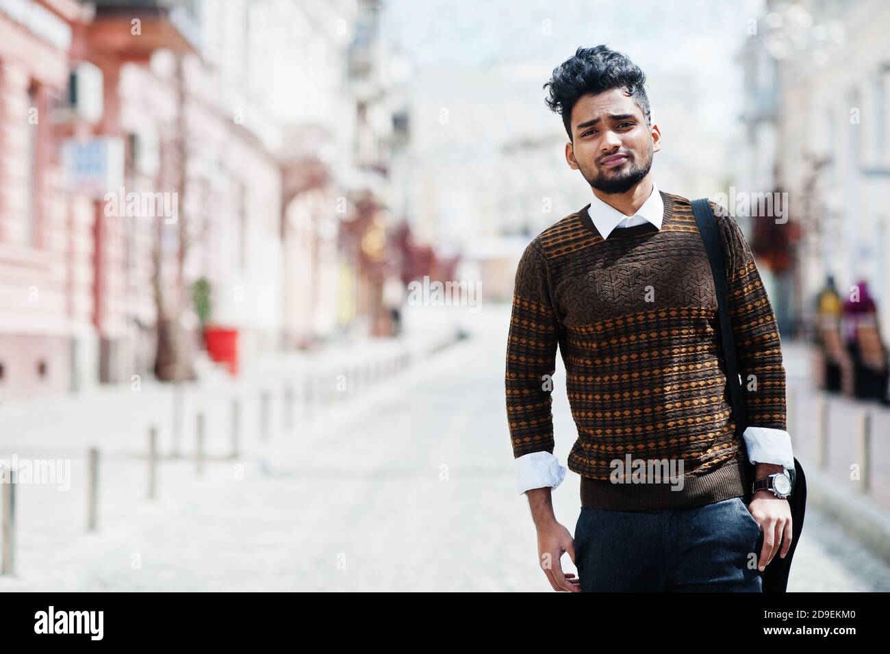 Portrait of young stylish indian man model pose in street Stock Photo ...
