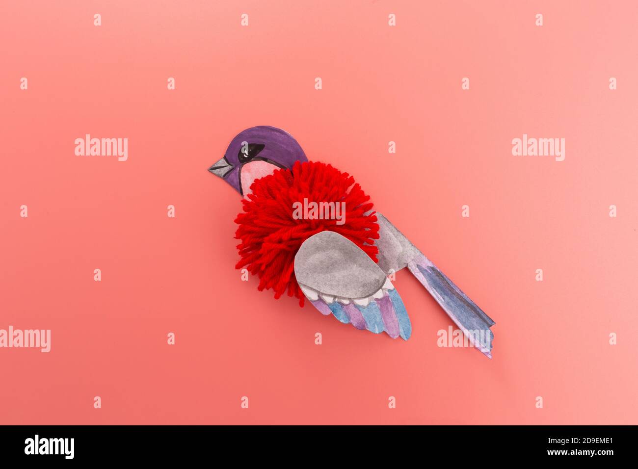 how to make bullfinch bird craft for children, flat lay, pink ...