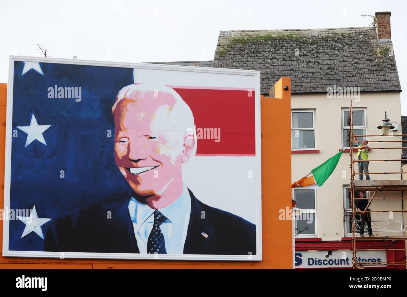 A mural of US Presidential candidate Joe Biden in his ancestral home of ...