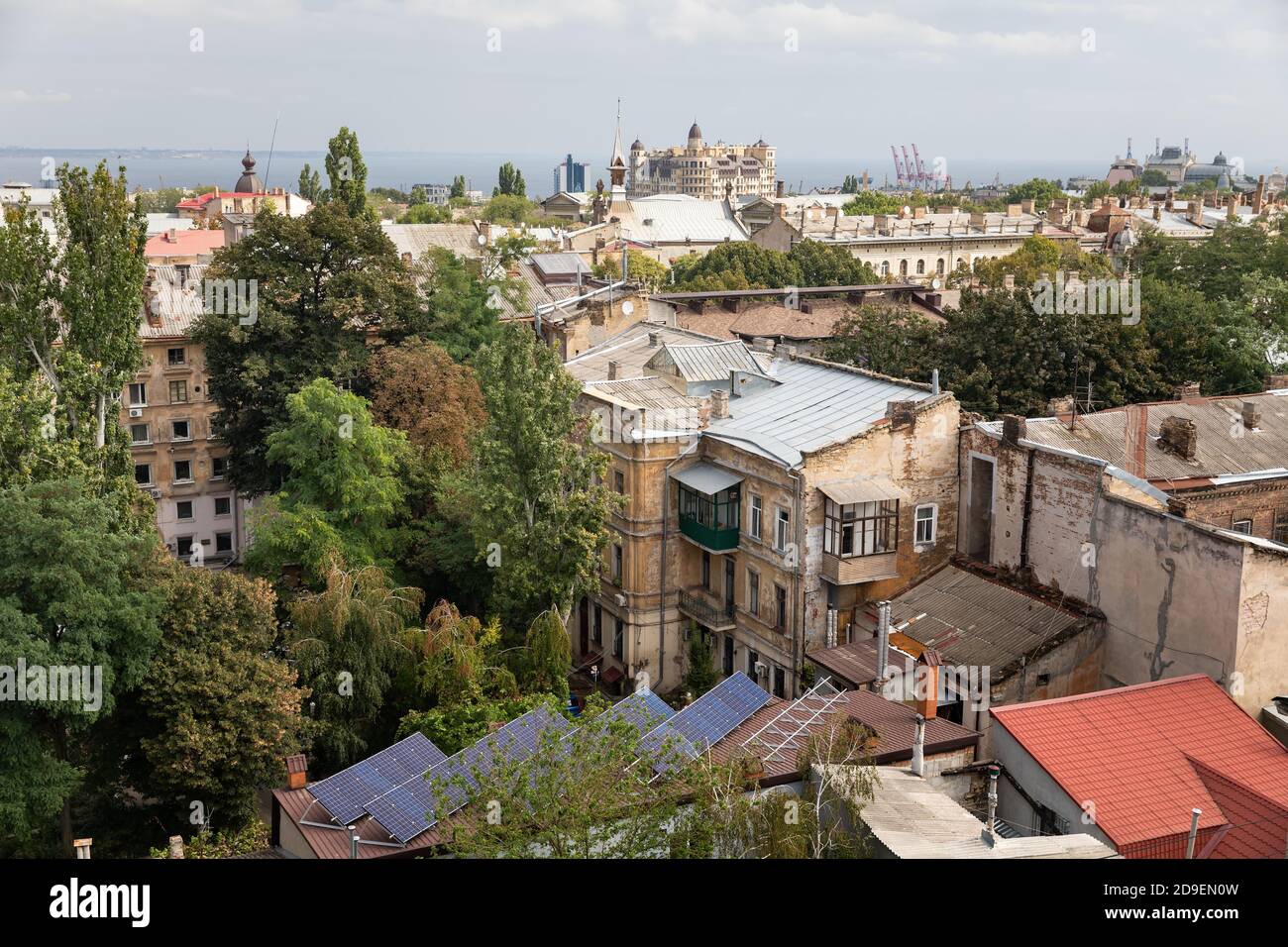 Odessa, Ukraine - Sep. 09, 2018: Aerial view of the roofs and old ...