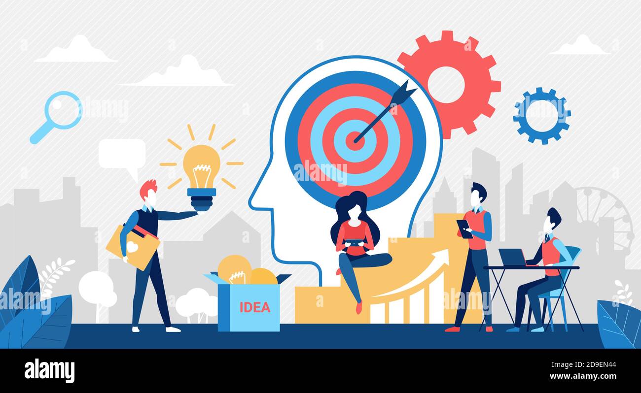 Success idea concept vector illustration. Cartoon tiny people thinking ...