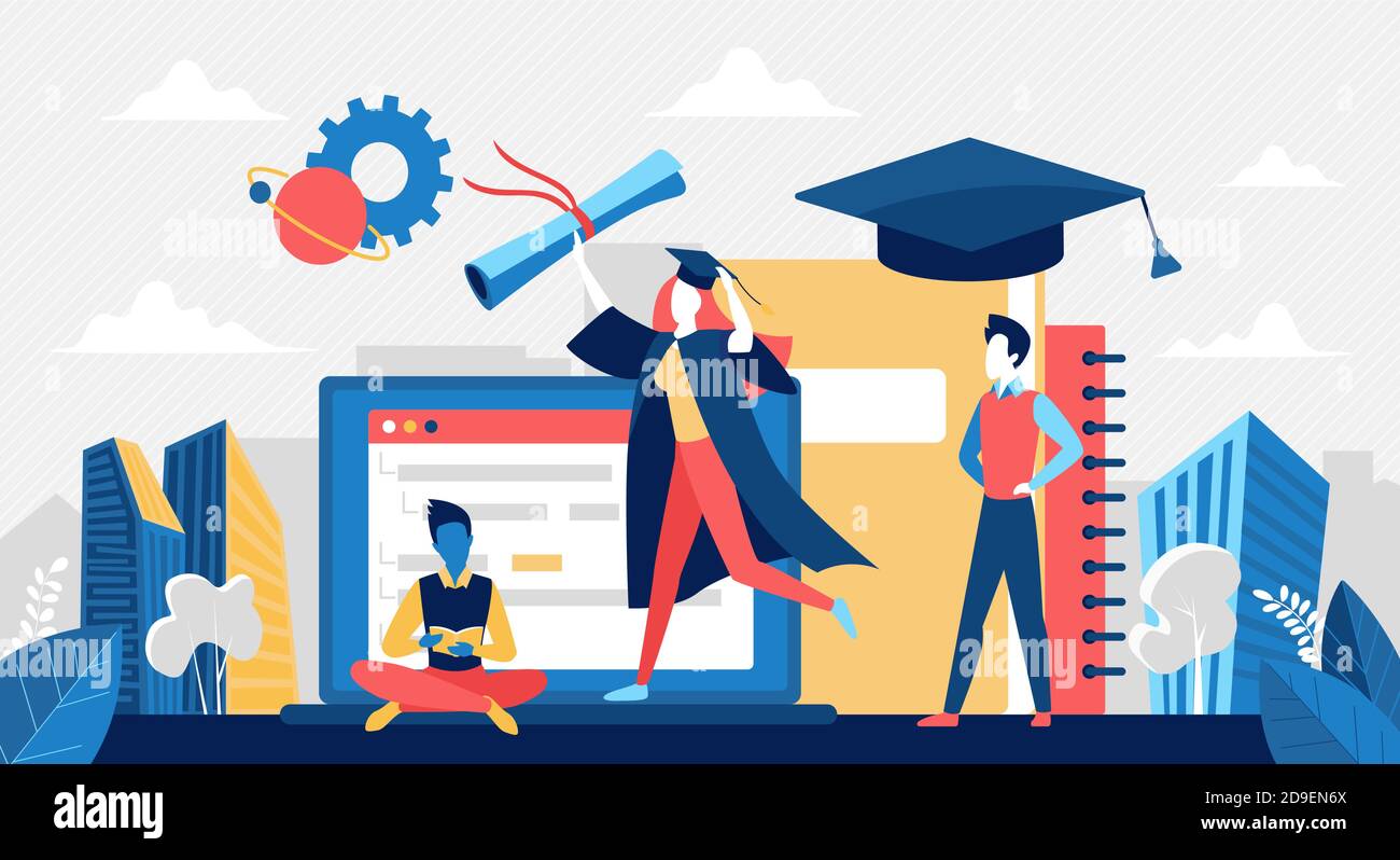 Graduate school, online education concept vector illustration. Cartoon ...