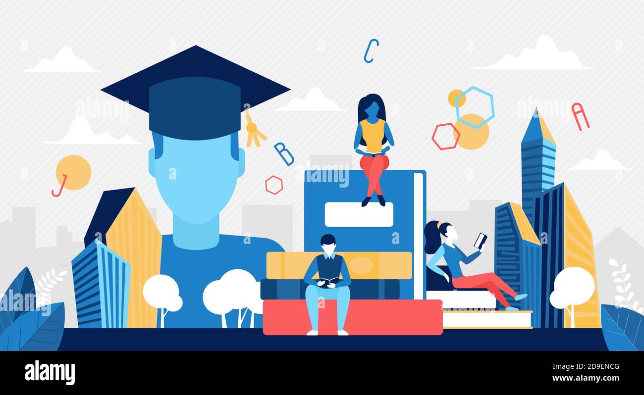 Education technology, digital library concept vector illustration ...