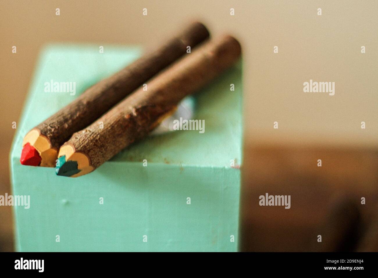 Closeup two coloring pencils hi-res stock photography and images - Alamy