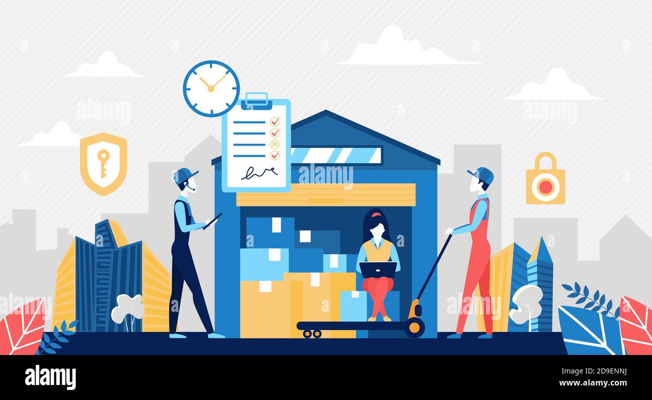 Warehouse delivery service concept vector illustration. Cartoon ...