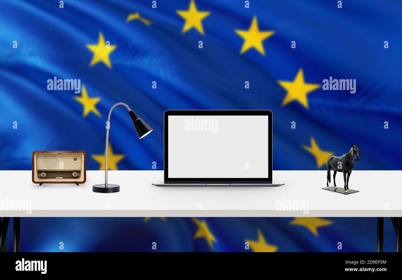 European Union national flag background with workspace, desktop ...