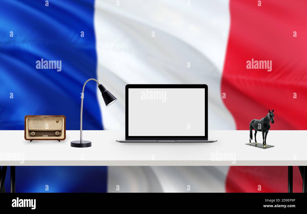 France national flag background with workspace, desktop computer and ...