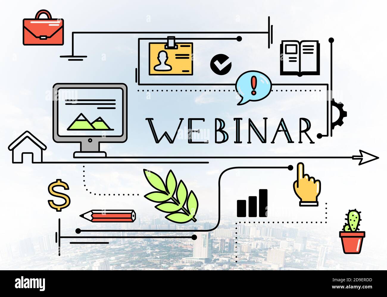 Internet webinar linear sketch with media signs Stock Photo - Alamy