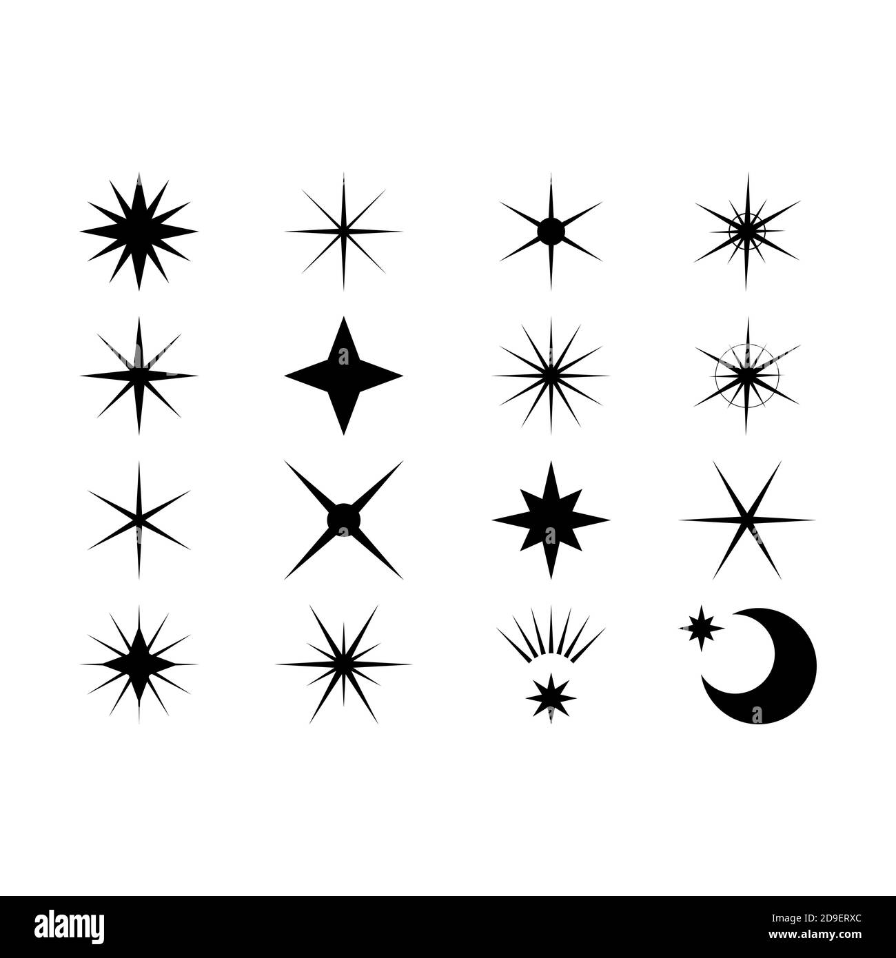 Star symbols. Twinkling star set isolated on white background. Vector illustration Minimal ...