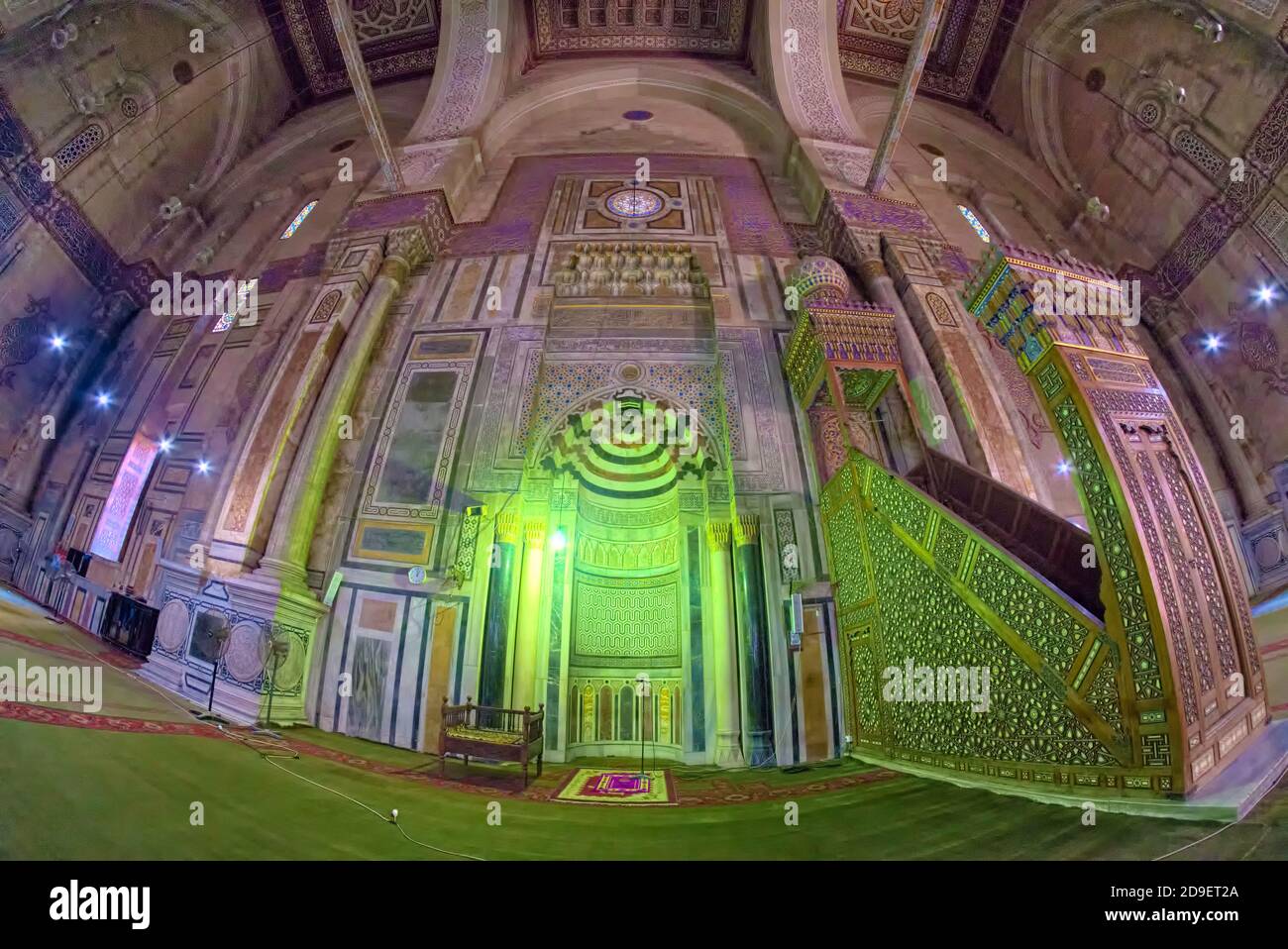 The Mimbar of the mosque is decorated with mother of pearl. The door to ...