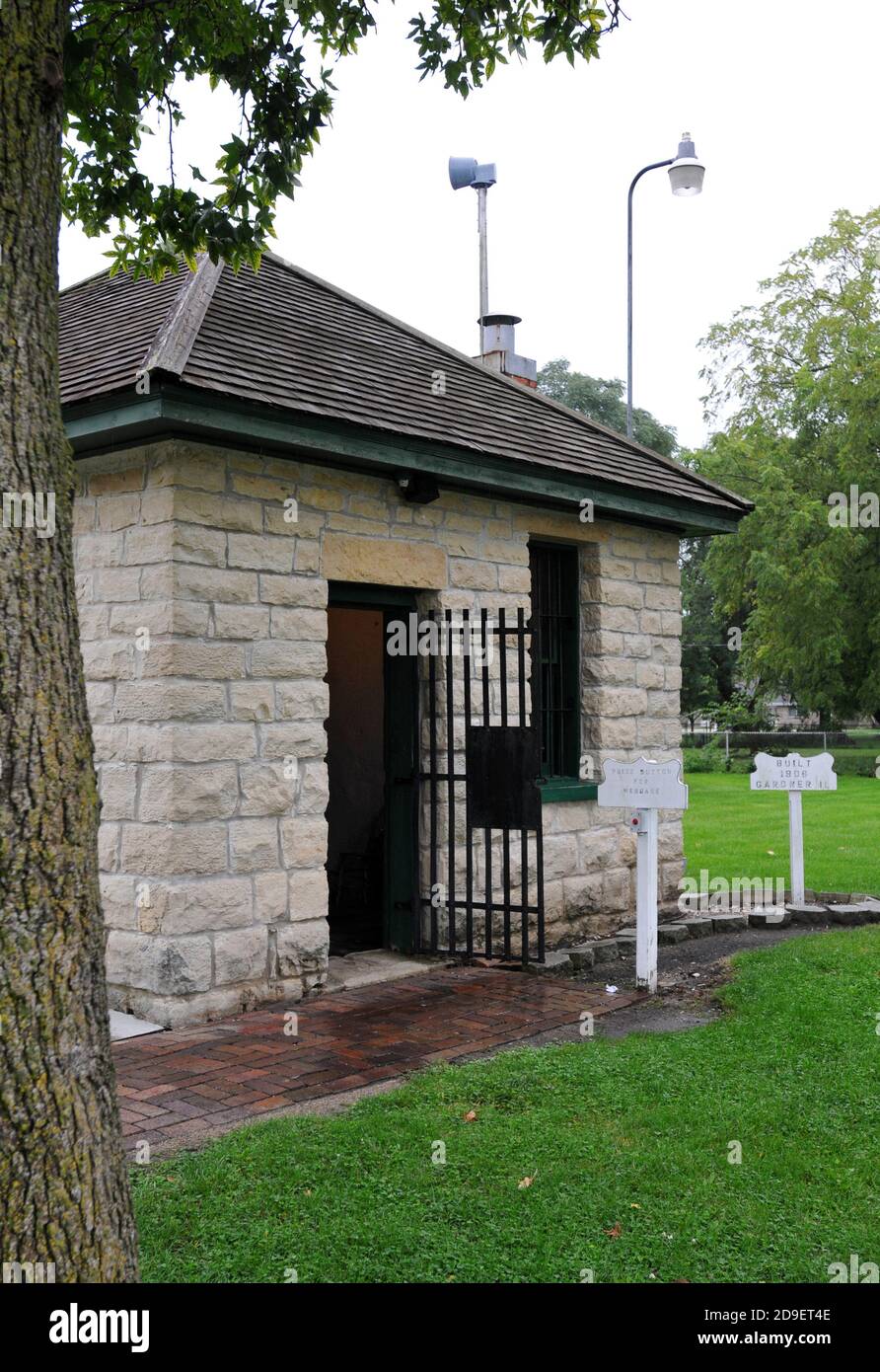Built in 1906 of stone, the historic two-cell jail in Gardner, IL was ...