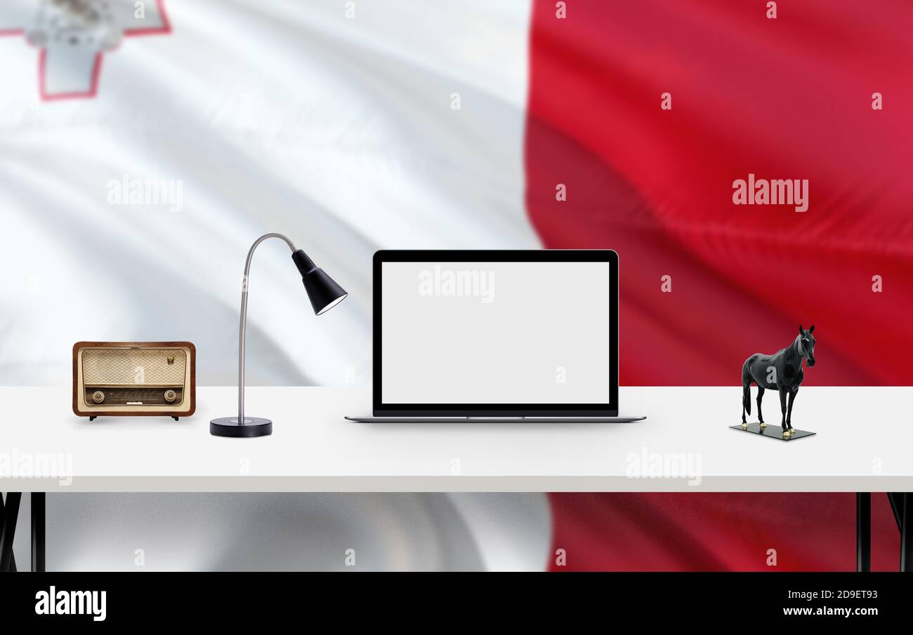 Malta national flag background with workspace, desktop computer and ...