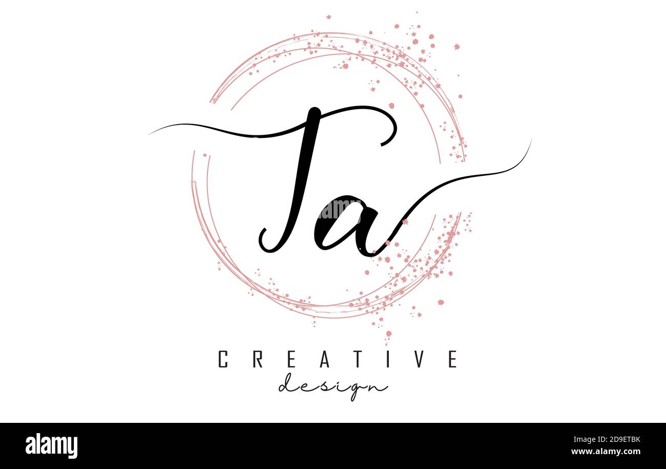Handwritten TA T A letter logo with sparkling circles with pink glitter ...
