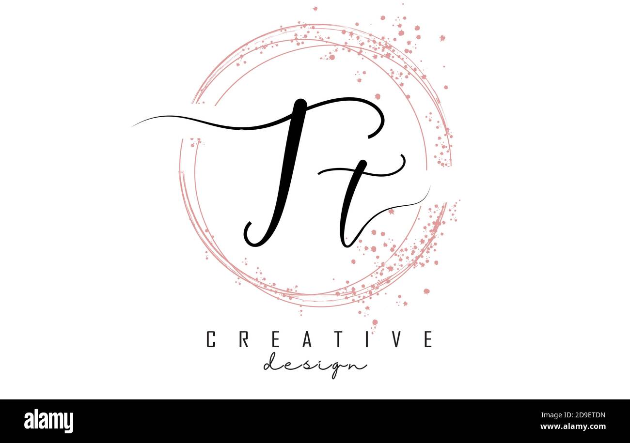 Handwritten Tt T t letter logo with sparkling circles with pink glitter ...