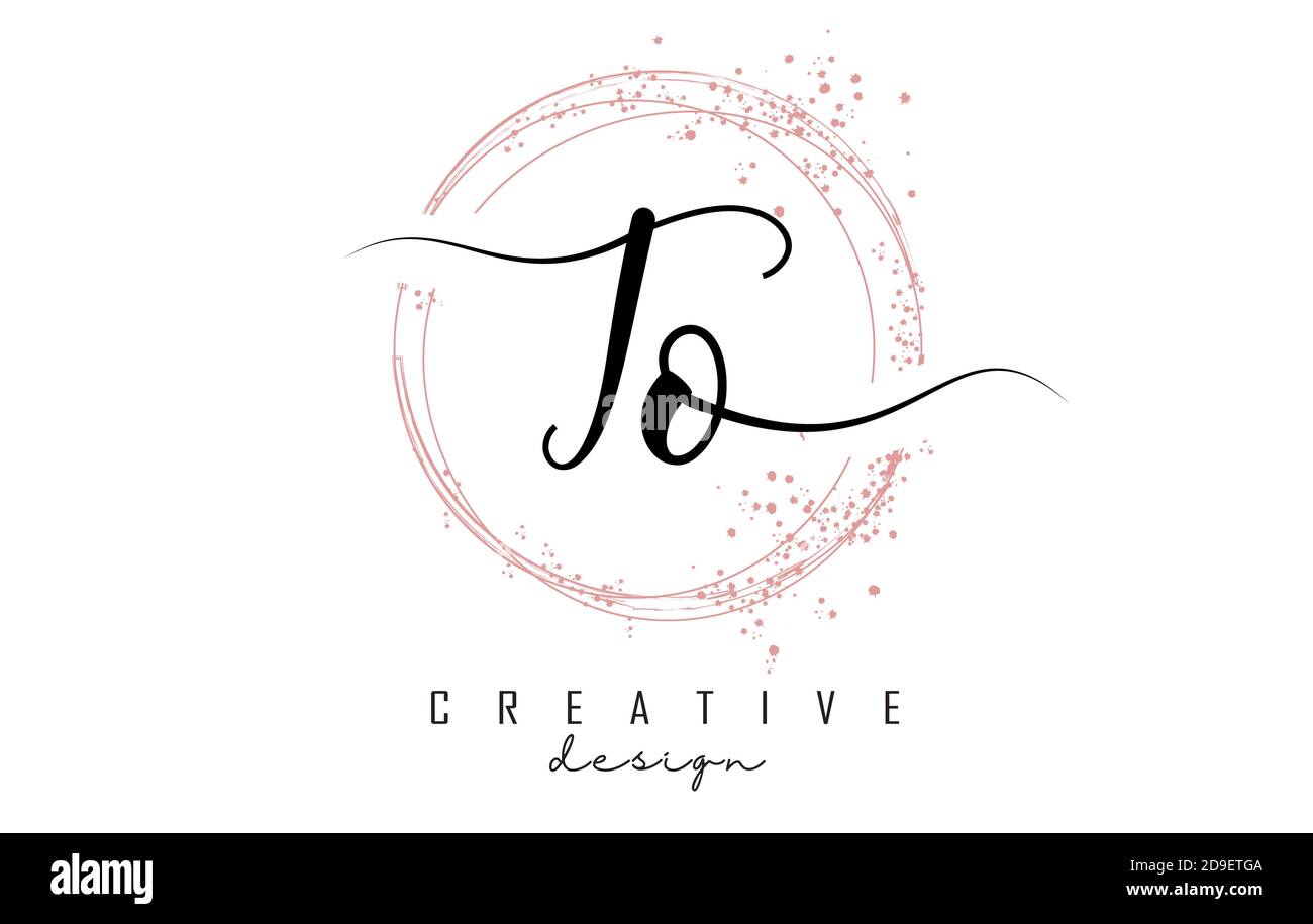 Handwritten TO T O letter logo with sparkling circles with pink glitter ...