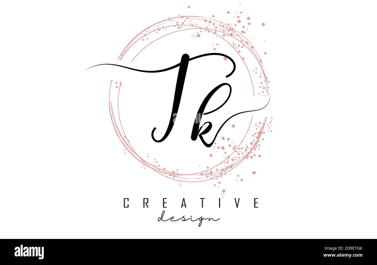 Handwritten TK T K letter logo with sparkling circles with pink glitter ...