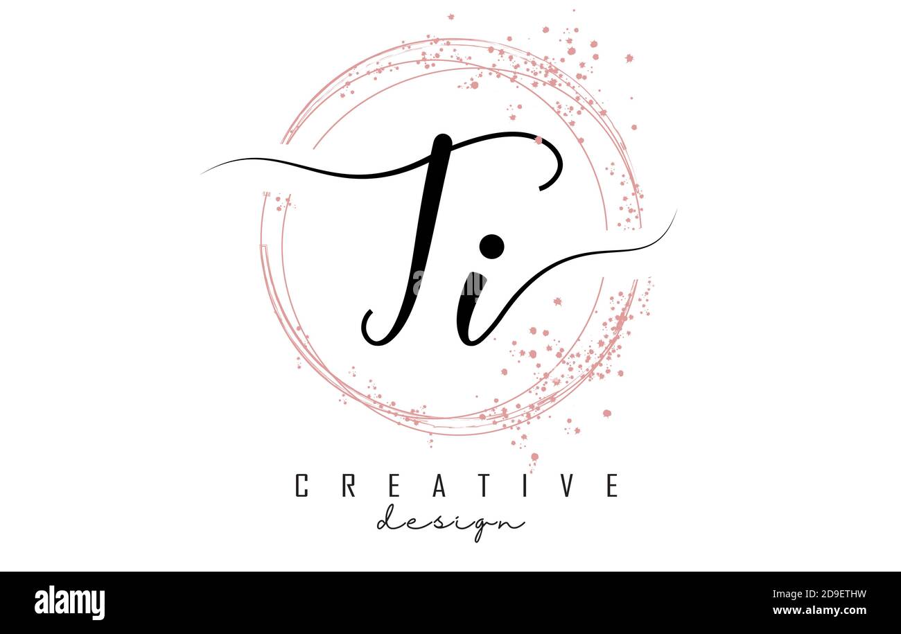 Handwritten TI T I letter logo with sparkling circles with pink glitter ...