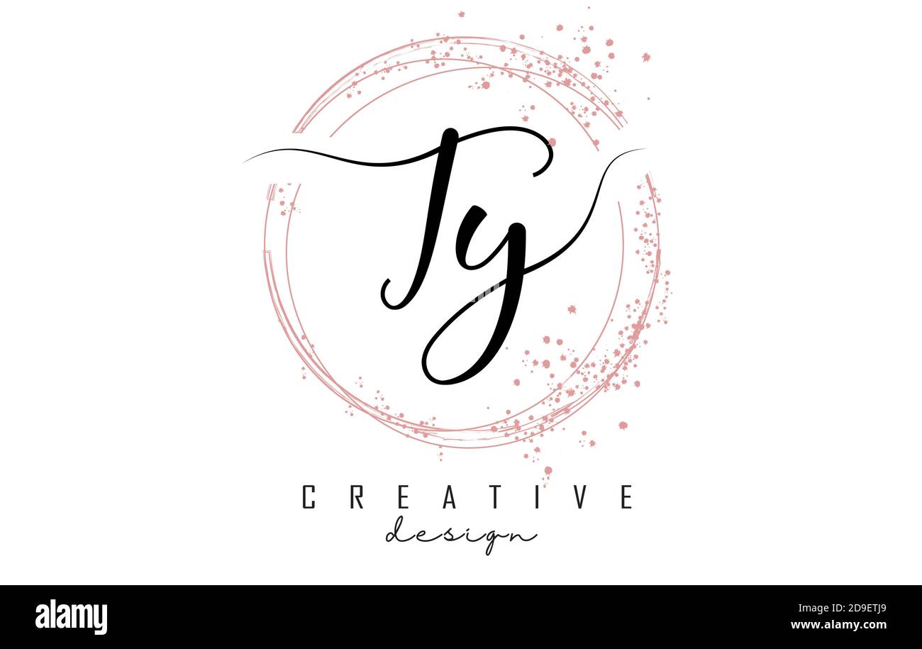 Handwritten TY T Y letter logo with sparkling circles with pink glitter ...