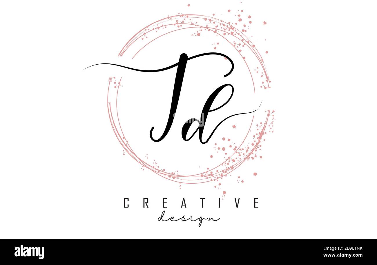 Handwritten TD T D letter logo with sparkling circles with pink glitter ...