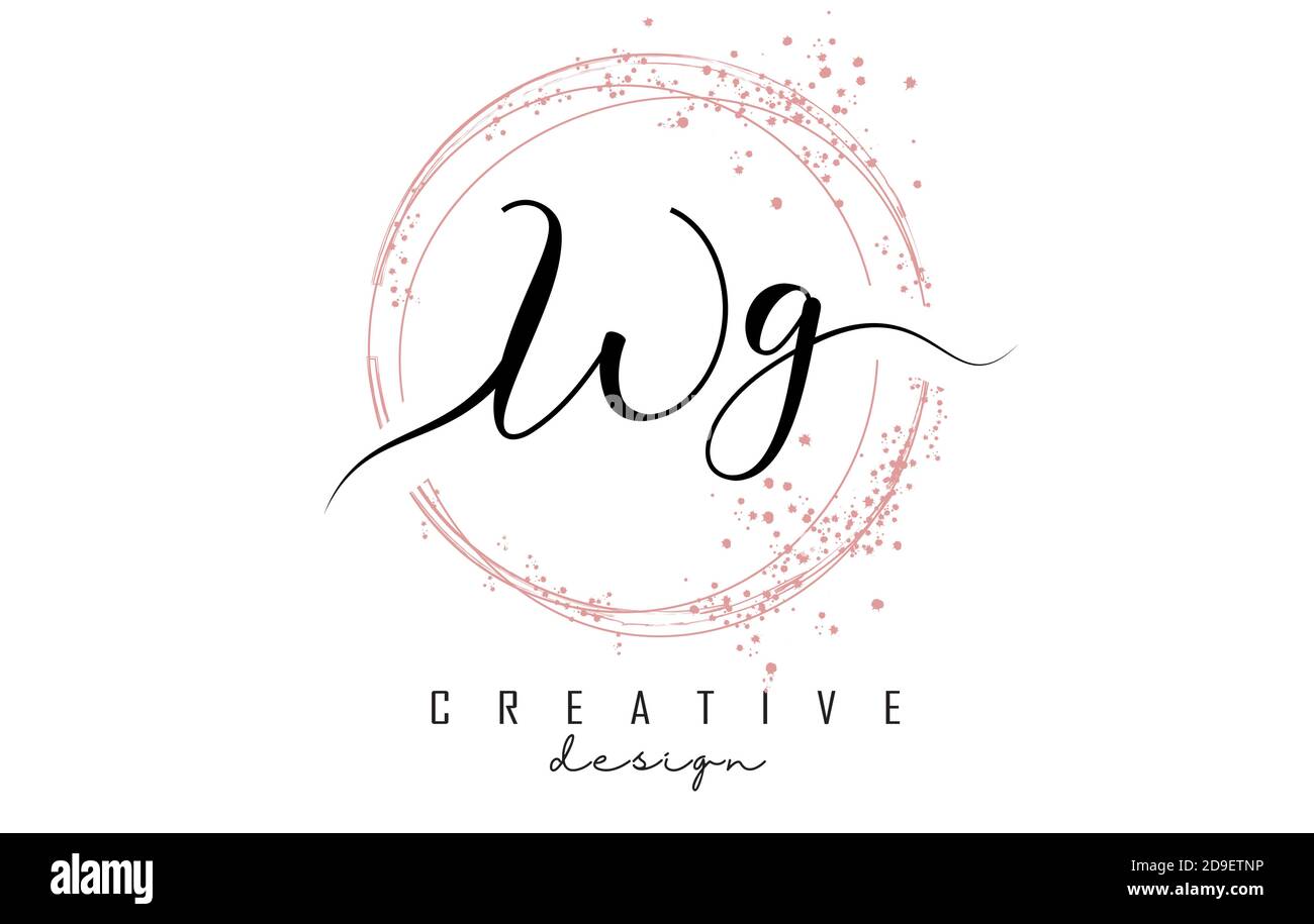Handwritten WG W G letter logo with sparkling circles with pink glitter ...