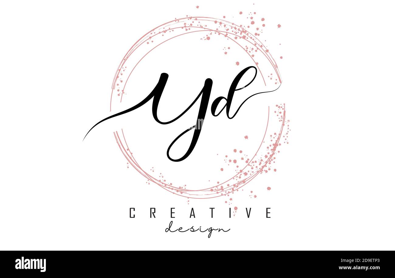 Handwritten YD Y D letter logo with sparkling circles with pink glitter ...