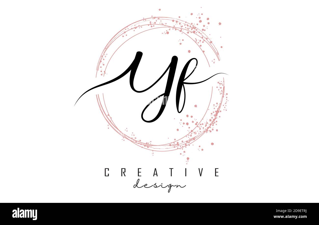 Handwritten YF Y F letter logo with sparkling circles with pink glitter ...