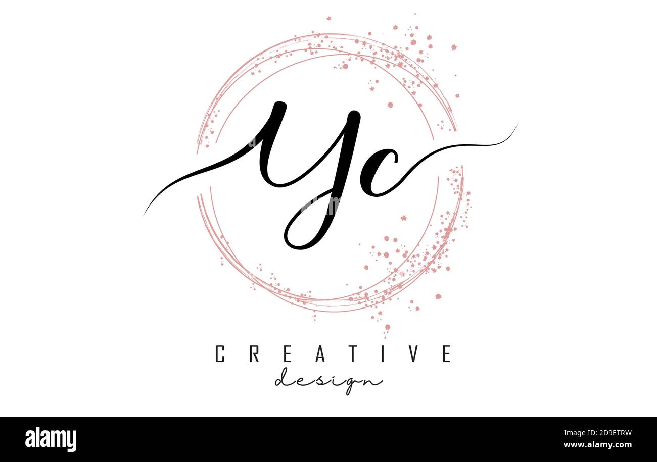 Handwritten YC Y C letter logo with sparkling circles with pink glitter ...