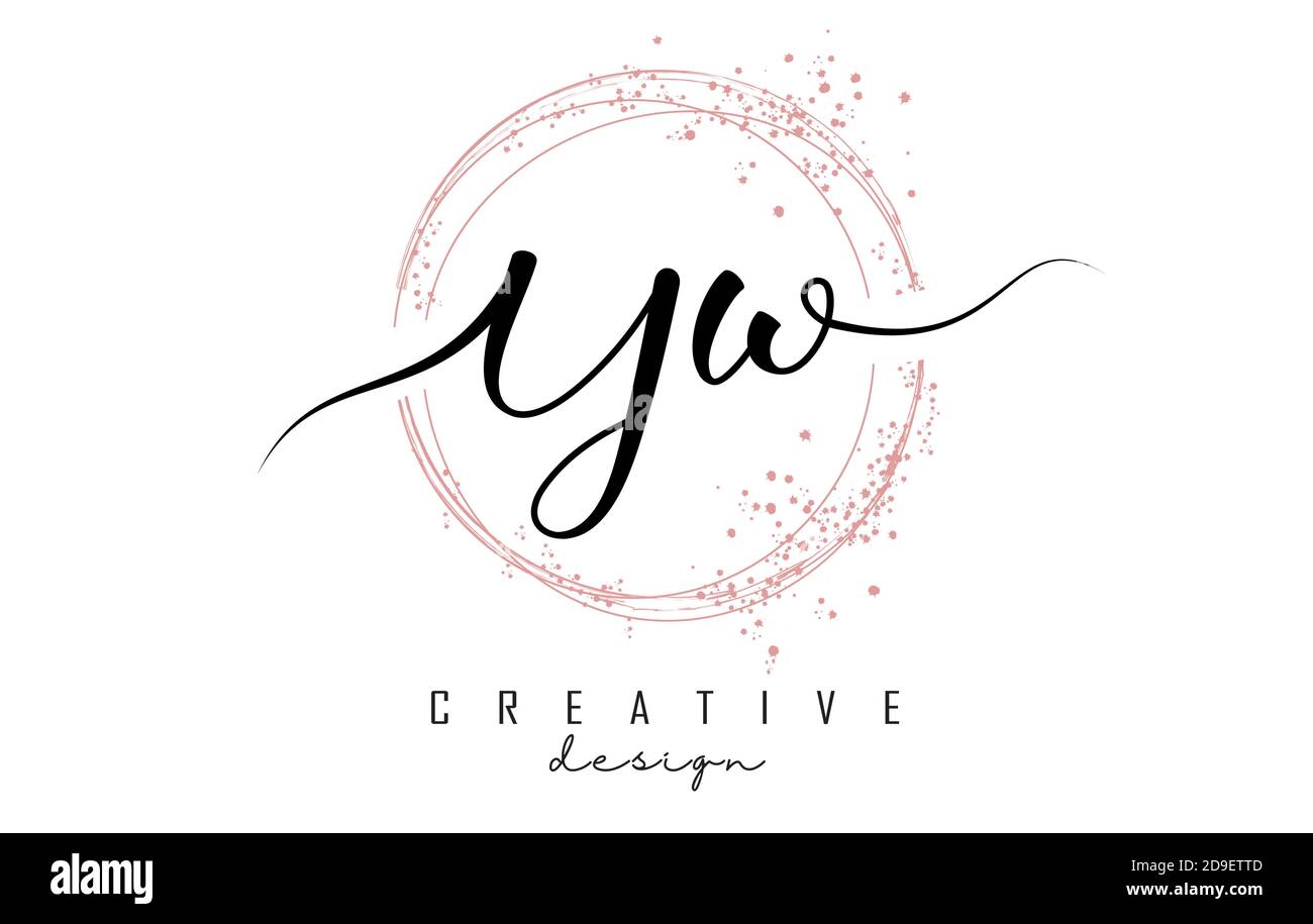 Handwritten YW Y W letter logo with sparkling circles with pink glitter ...