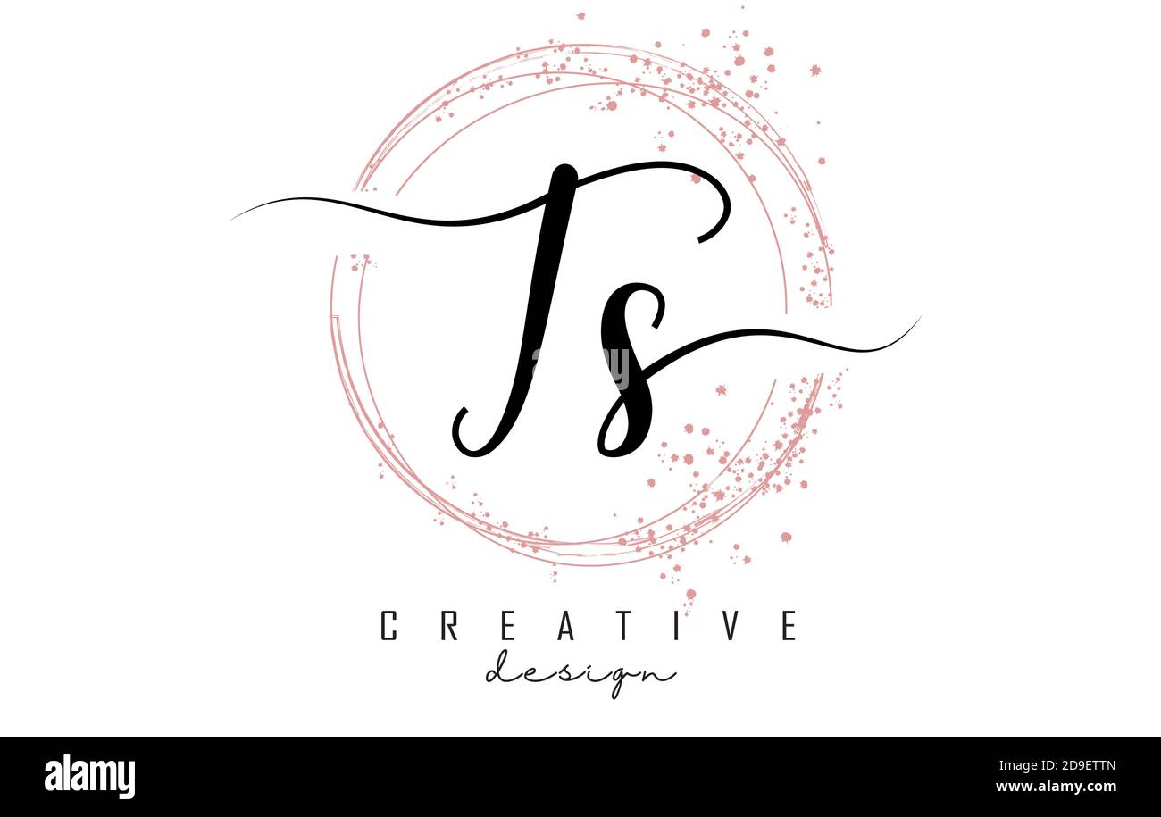 Handwritten TS T S letter logo with sparkling circles with pink glitter ...