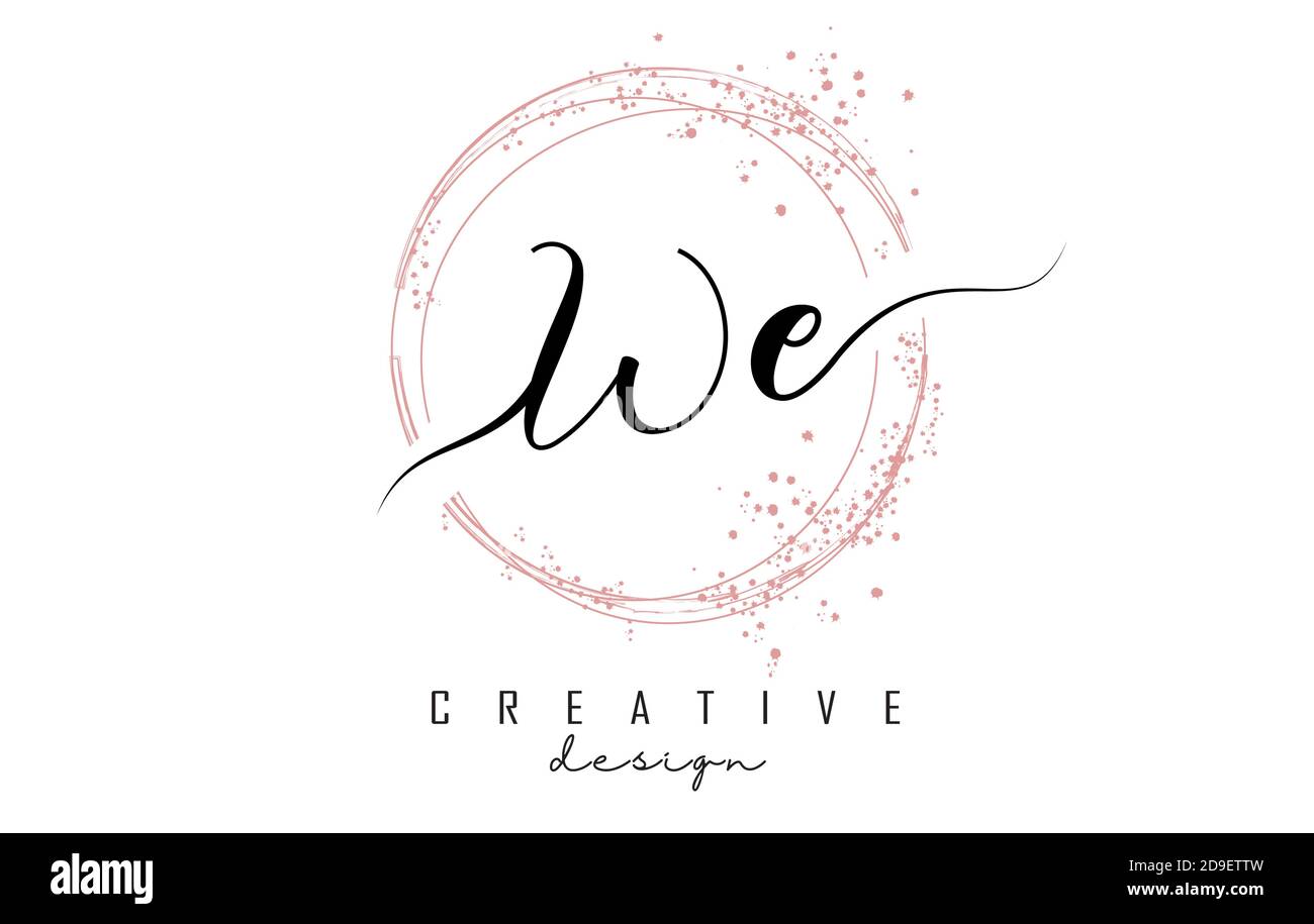 Handwritten WE W E letter logo with sparkling circles with pink glitter ...
