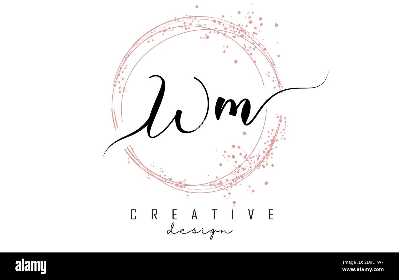 Handwritten WM W M letter logo with sparkling circles with pink glitter ...