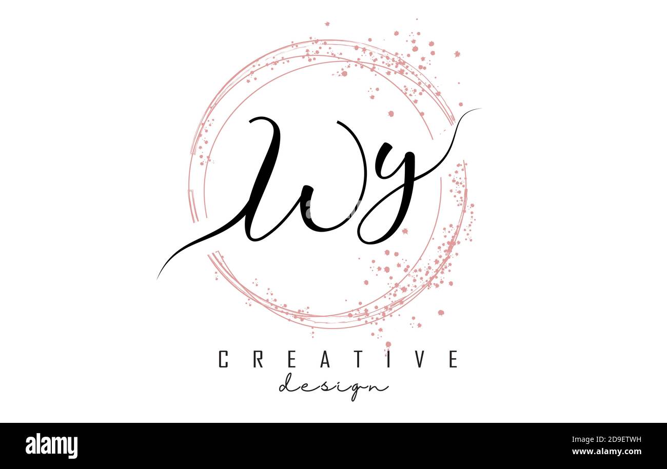Handwritten WY W Y letter logo with sparkling circles with pink glitter ...