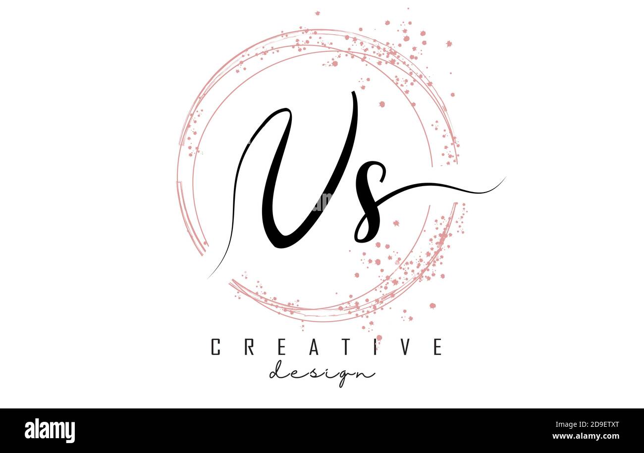 Handwritten VS V S letter logo with sparkling circles with pink glitter ...