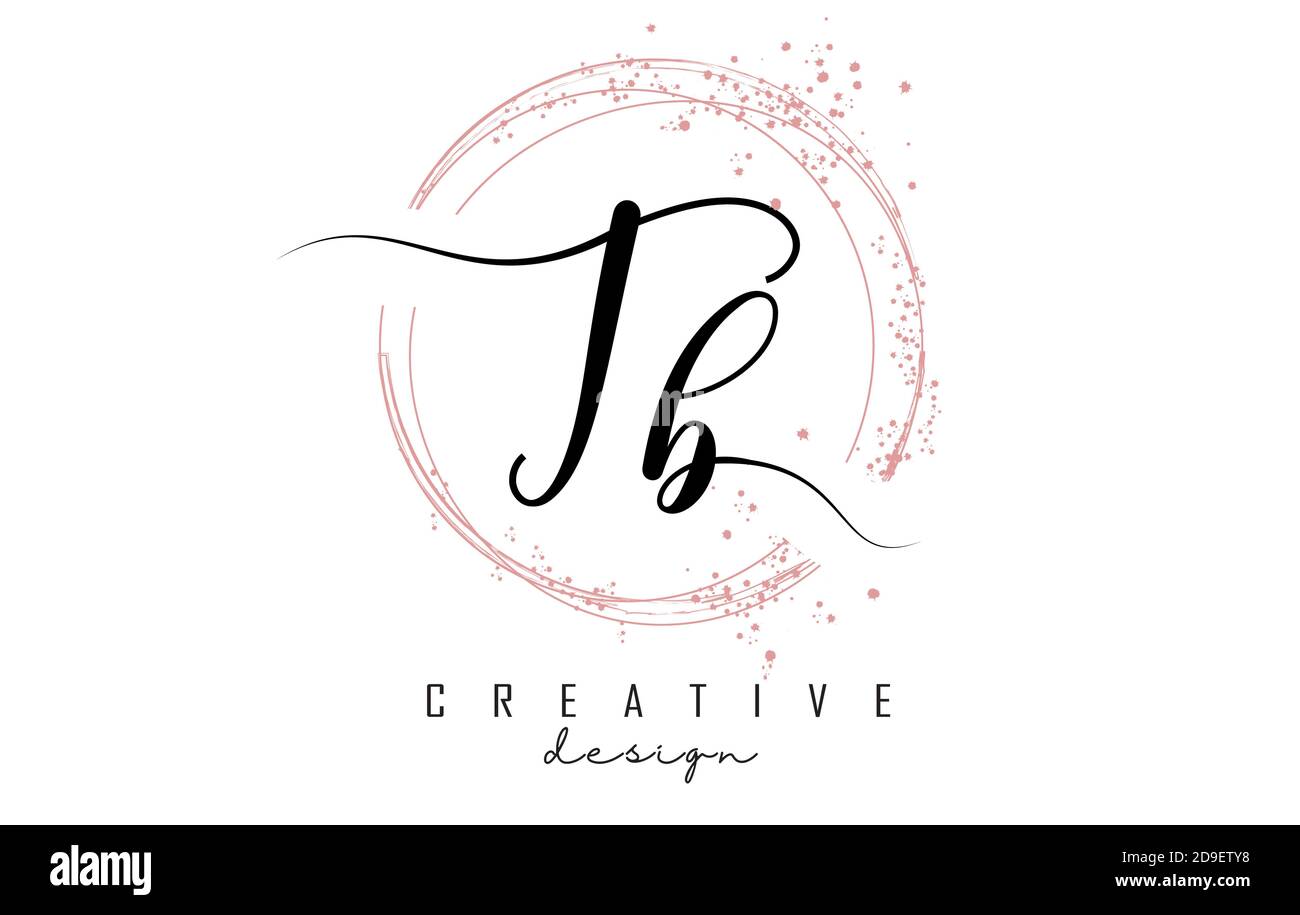 Handwritten TB T B letter logo with sparkling circles with pink glitter ...
