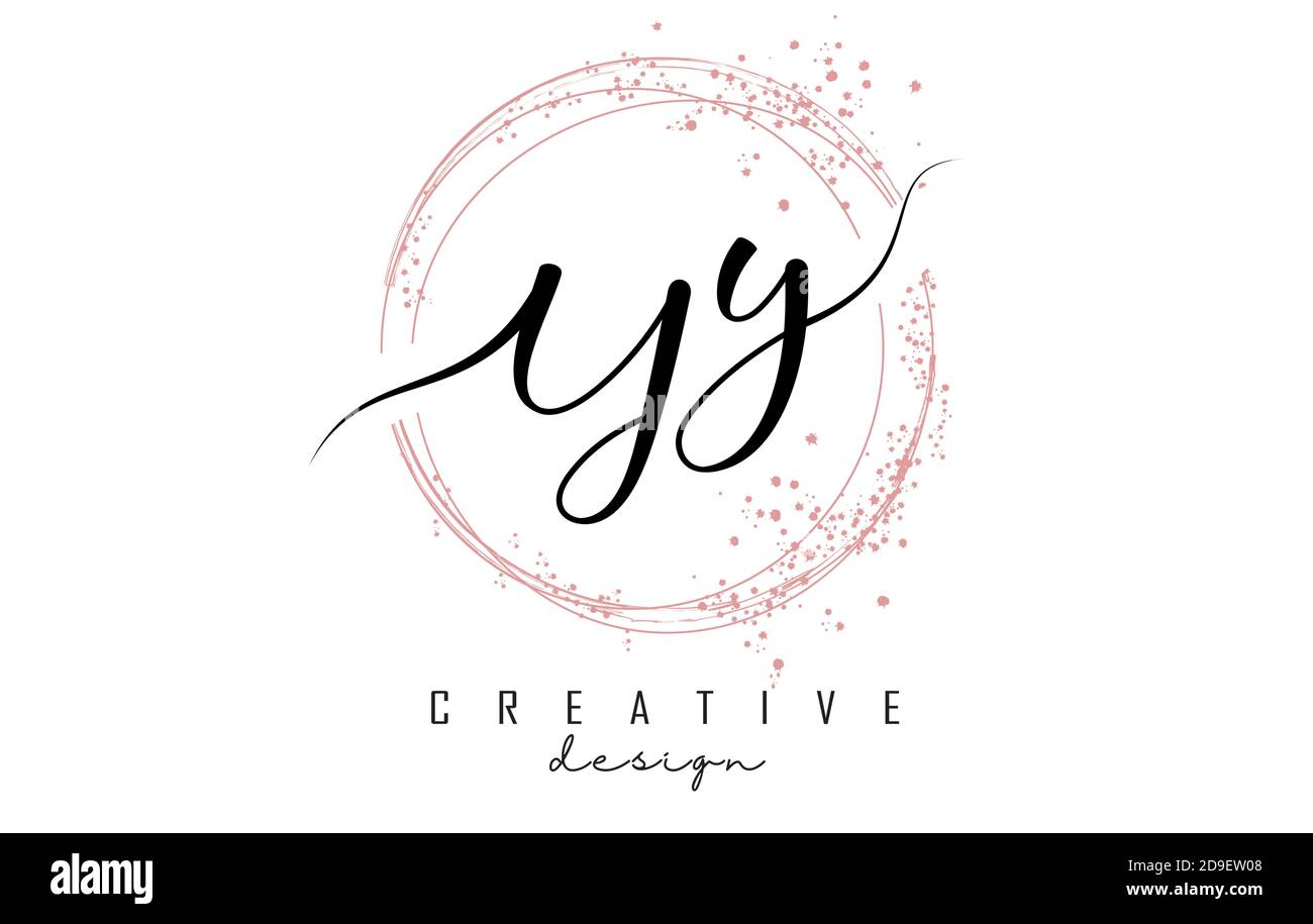 Handwritten YY Y letter logo with sparkling circles with pink glitter ...
