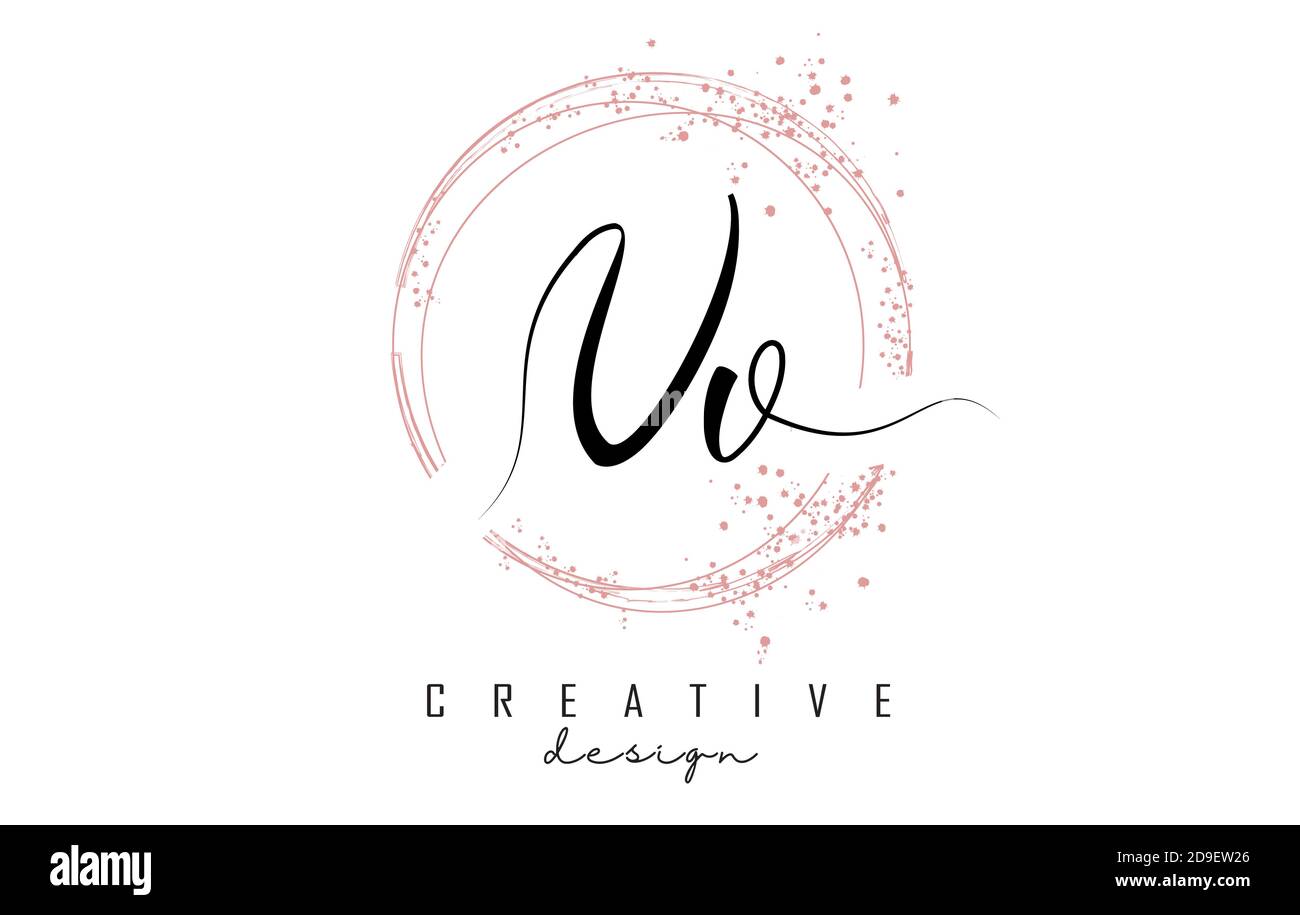 Handwritten VV V letter logo with sparkling circles with pink glitter ...