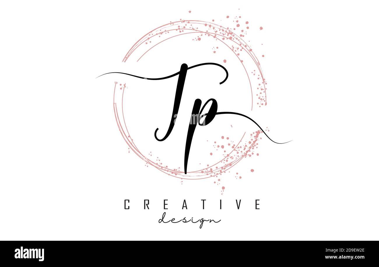 Handwritten TP T P letter logo with sparkling circles with pink glitter ...