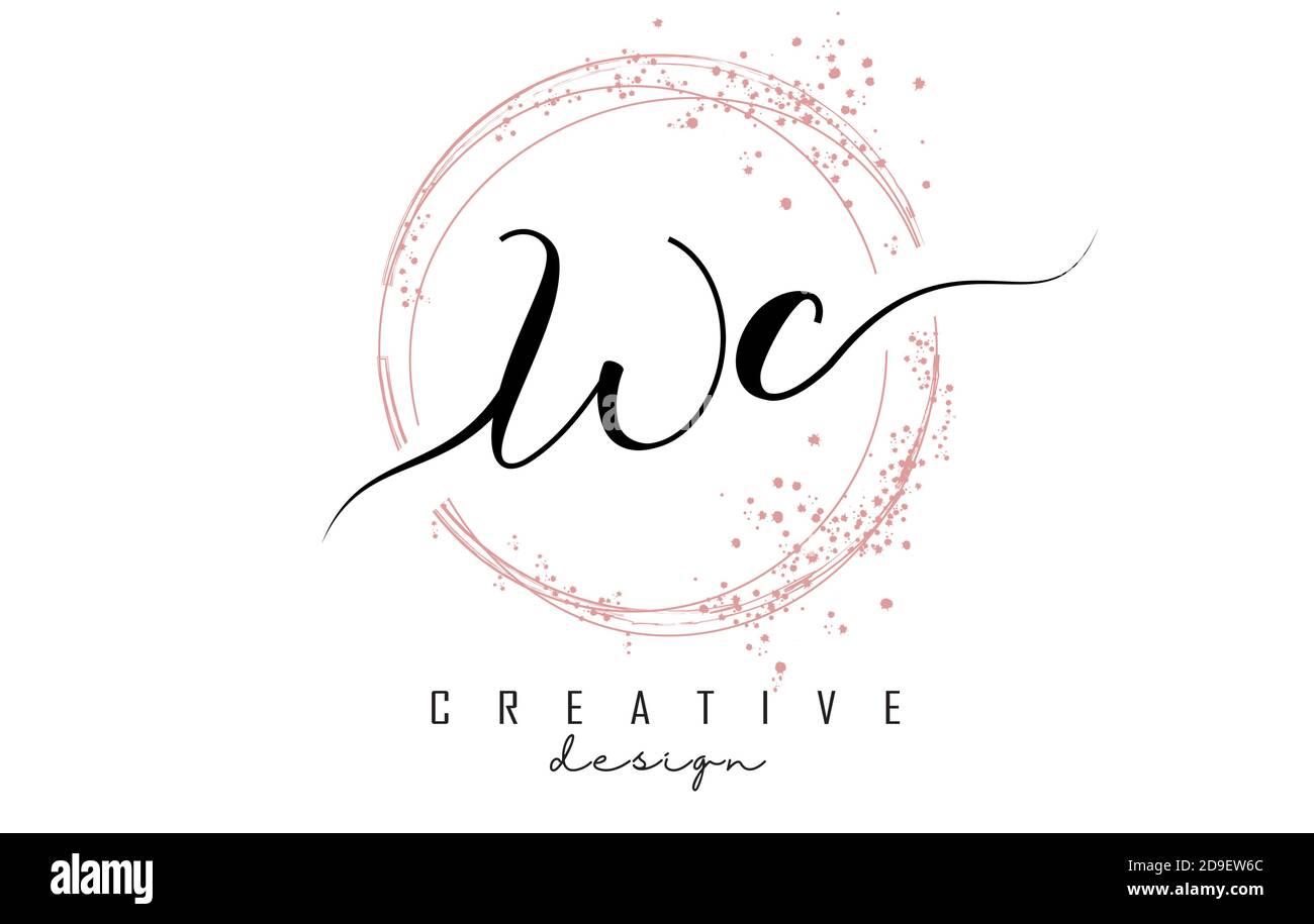 Handwritten WC W C letter logo with sparkling circles with pink glitter ...