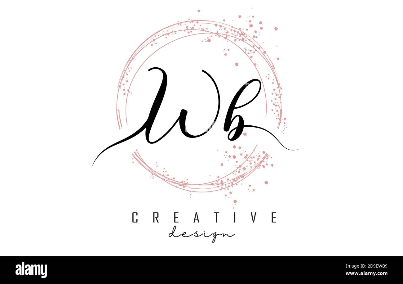 Handwritten WB W B letter logo with sparkling circles with pink glitter ...