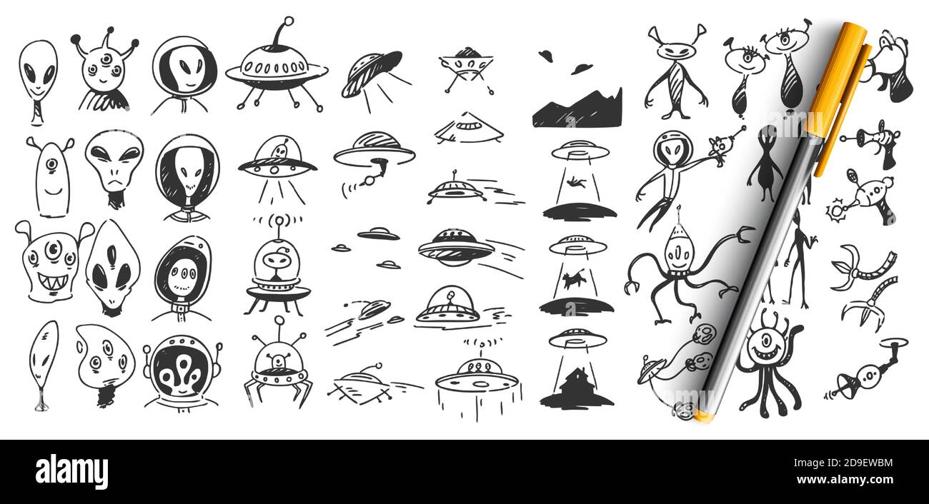 Aliens doodle set Stock Vector Image & Art - Alamy